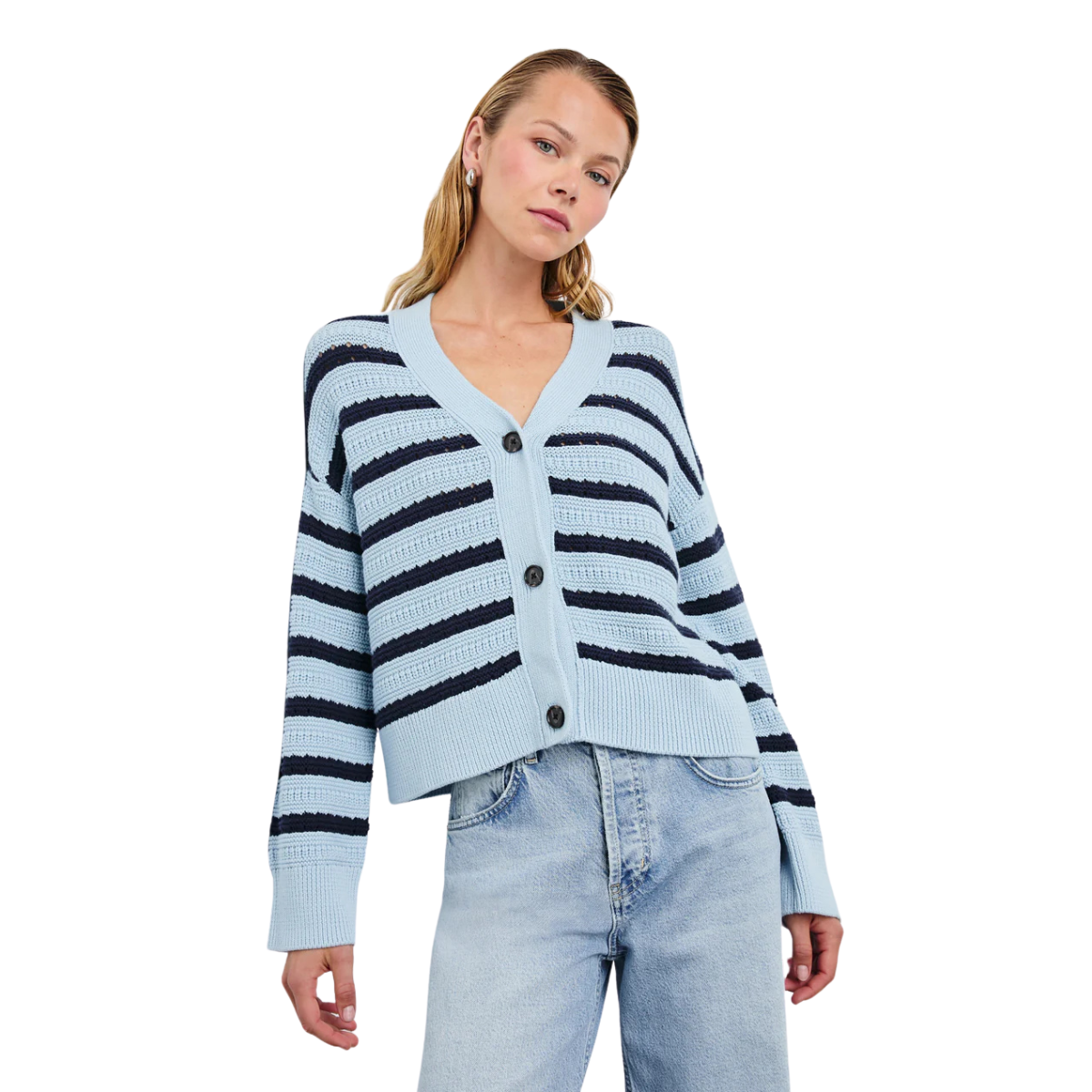 Geneva Cardigan Sky Navy Stripe – Seagreen