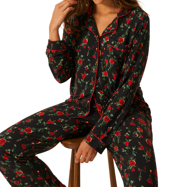 RIXO Claudia Red Roses PJ Set – Seagreen